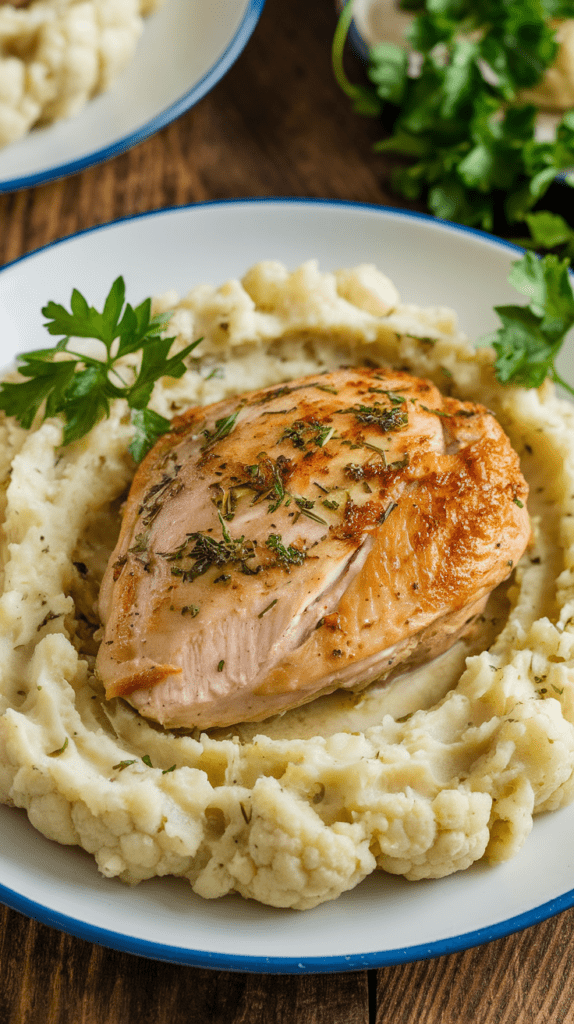 Juicy Roasted Chicken Breast with Creamy Cauliflower Mash