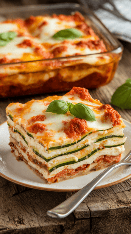 High Protein Cottage Cheese and Chicken Lasagna with Zucchini Layers